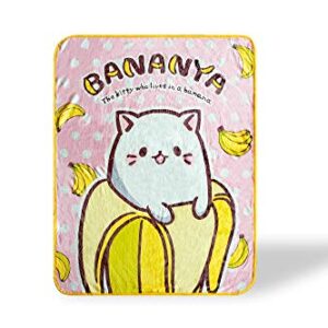 JUST FUNKY Bananya Cat Large Anime Fleece Throw Blanket | Decorative Throw Blanket Features The Banana Cat | Collectible Anime Throw Blanket | Measures 60 x 45 Inches