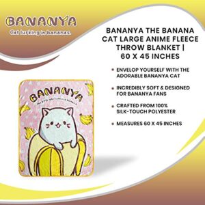 JUST FUNKY Bananya Cat Large Anime Fleece Throw Blanket | Decorative Throw Blanket Features The Banana Cat | Collectible Anime Throw Blanket | Measures 60 x 45 Inches