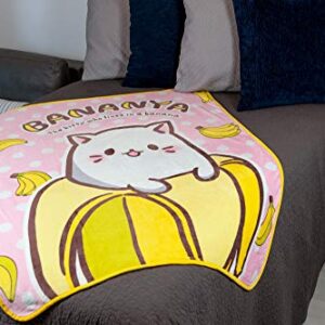 JUST FUNKY Bananya Cat Large Anime Fleece Throw Blanket | Decorative Throw Blanket Features The Banana Cat | Collectible Anime Throw Blanket | Measures 60 x 45 Inches