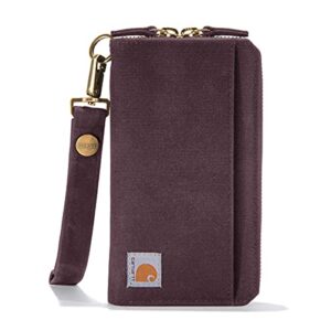 carhartt rugged canvas wallets for women, available in multiple styles & colors, nylon duck lay-flat clutch (deep wine), one size