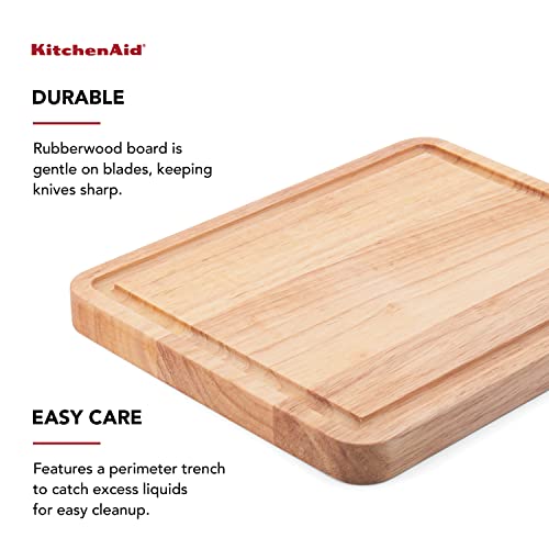 KitchenAid Classic Rubberwood Cutting Board with Perimeter Trench, Reversible Chopping Board, 8-inch x 10-Inch, Natural