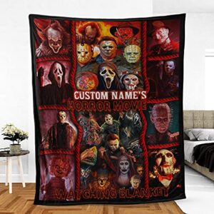 Mr.Jyotis This is My Horror Movie Watching Fleece Sherpa Blanket, Personalized Custom Names Horror Movie Watching Blanket V2