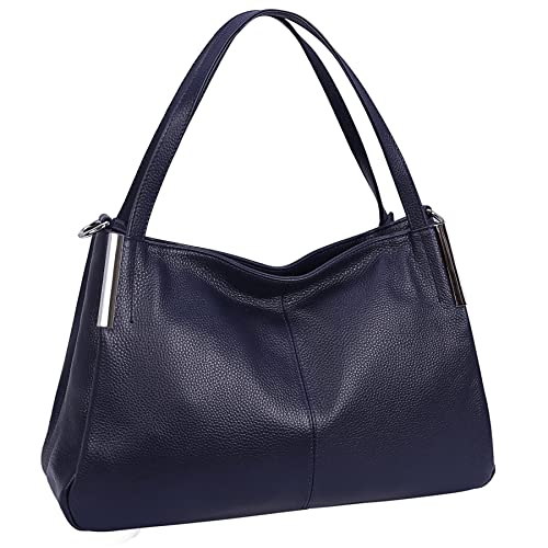 HESHE Genuine Leather Purses and Handbags for Women Shoulder Bags Tote Satchel Hobo Top Handle Designer Ladies Purse(Navy Blue)