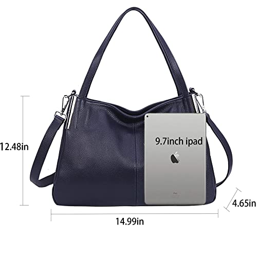 HESHE Genuine Leather Purses and Handbags for Women Shoulder Bags Tote Satchel Hobo Top Handle Designer Ladies Purse(Navy Blue)