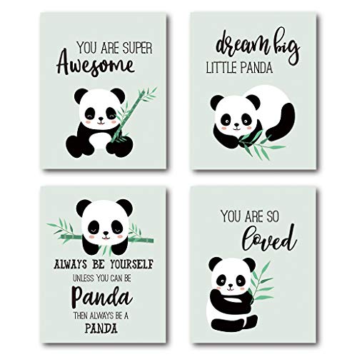 XWELLDAN Inspirational Quotes Cute Panda Wall Art Prints, Girls Boys Gifts for Nursery Kids Bedroom Classroom Decor, 8 x 10 Inch Unframed Set of 4 Prints