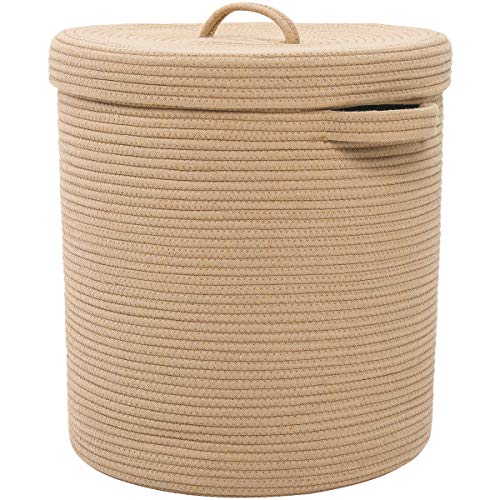 16" x 16" x 18" Large Cotton Rope Storage Basket with Lid, Full Beige with Cover