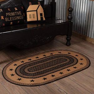 VHC Brands Farmhouse Jute Stencil Stars Border Oval Rug 36x60 Country Braided Flooring, Country Black and Tan