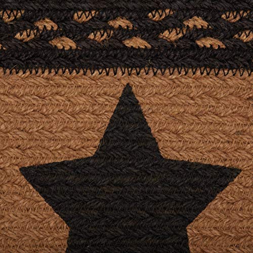 VHC Brands Farmhouse Jute Stencil Stars Border Oval Rug 36x60 Country Braided Flooring, Country Black and Tan