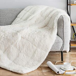 sivio luxury shaggy longfur weighted blanket 15lbs,snuggly fuzzy faux fur heavy warm elegant cozy plush sherpa microfiber blanket, for couch bed chair photo props – 48″x72″, cream