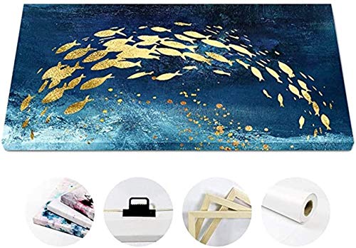 3 Pieces Picture Set Nordic Luxury Navy Blue Gold Abstract Leaves Vein Texture Canvas Print Decorative Painting for Living Room Home Decor With Inner Frame