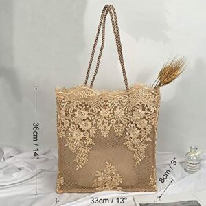 Women Flower Embroidery Tote Frosted Silk Straw Bag Summer Seaside Travel Vacation Beach Bag Shoulder Retro Lace Handbag New