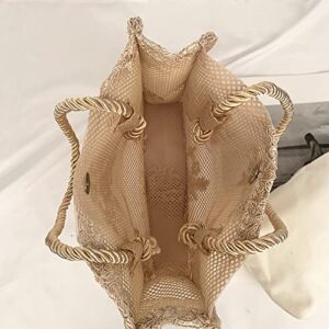 Women Flower Embroidery Tote Frosted Silk Straw Bag Summer Seaside Travel Vacation Beach Bag Shoulder Retro Lace Handbag New