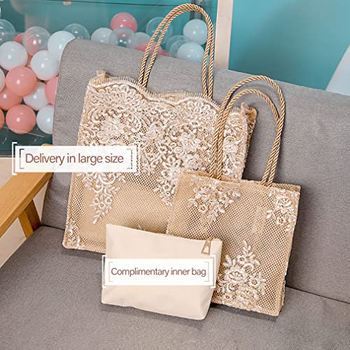 Women Flower Embroidery Tote Frosted Silk Straw Bag Summer Seaside Travel Vacation Beach Bag Shoulder Retro Lace Handbag New