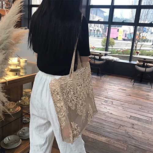 Women Flower Embroidery Tote Frosted Silk Straw Bag Summer Seaside Travel Vacation Beach Bag Shoulder Retro Lace Handbag New