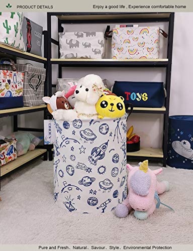 ONOEV Round waterproof laundry basket、foldable storage basket、laundry Hampers with handle、gift basket,suitable for children's room and toy storage (Blue Planet)