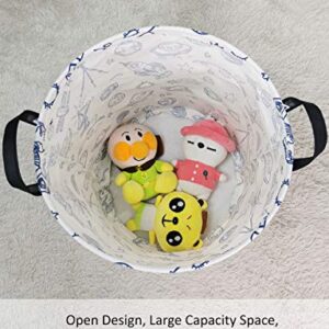 ONOEV Round waterproof laundry basket、foldable storage basket、laundry Hampers with handle、gift basket,suitable for children's room and toy storage (Blue Planet)