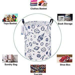 ONOEV Round waterproof laundry basket、foldable storage basket、laundry Hampers with handle、gift basket,suitable for children's room and toy storage (Blue Planet)