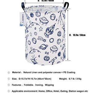 ONOEV Round waterproof laundry basket、foldable storage basket、laundry Hampers with handle、gift basket,suitable for children's room and toy storage (Blue Planet)