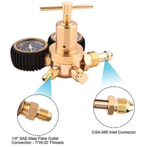 Nitrogen Regulator, IMAGE Nitrogen Gauge with 0-800 PSI Delivery Pressure Equipment Brass, CGA-580 Inlet Connection and 1/4-Inch Male Flare Outlet, Great for HVAC Purging, Brazing and Soldering