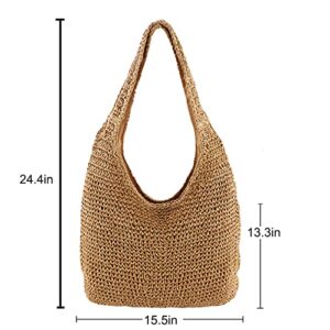 Ayliss Women Straw Woven Summer Beach Bag Tote Shoulder Handmade Weaving Handbag (Khaki #1)