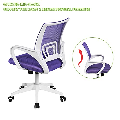 Geniqua Ergonomic Office Chair Mesh Desk Chair Computer Chair Lumbar Support Modern Rolling Adjustable Swivel Task Chair for Home Office, Purple