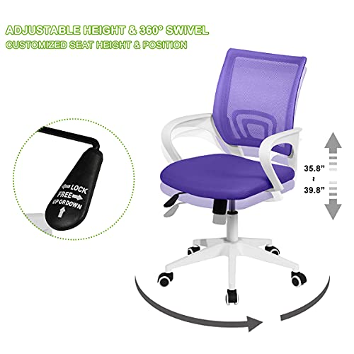 Geniqua Ergonomic Office Chair Mesh Desk Chair Computer Chair Lumbar Support Modern Rolling Adjustable Swivel Task Chair for Home Office, Purple