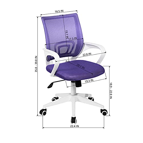 Geniqua Ergonomic Office Chair Mesh Desk Chair Computer Chair Lumbar Support Modern Rolling Adjustable Swivel Task Chair for Home Office, Purple