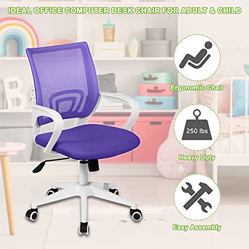 Geniqua Ergonomic Office Chair Mesh Desk Chair Computer Chair Lumbar Support Modern Rolling Adjustable Swivel Task Chair for Home Office, Purple