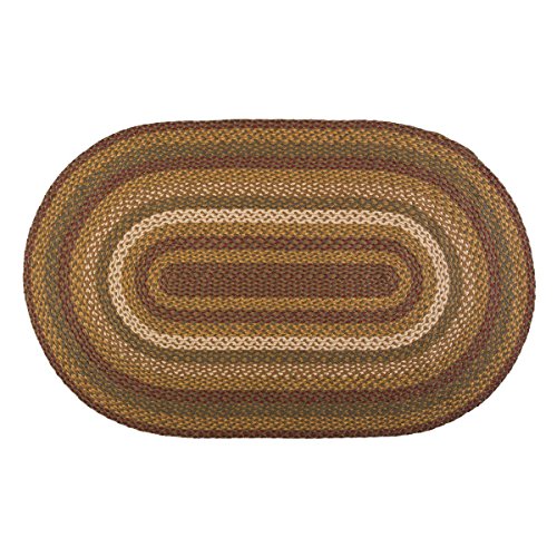 VHC Brands Tea Cabin Jute Oval Rug 36x60 Country Braided Flooring, Moss Green and Deep Red