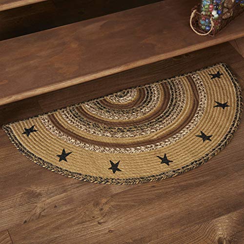 VHC Brands Kettle Grove Half Circle Jute Rug with Stencil Stars 16.5x33 Country Braided Flooring, Caramel Brown