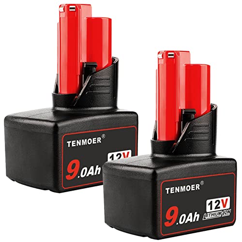 TENMOER 2 Pack 9.0Ah Compatible with Milwaukee M12 Battery Replacement for Milwaukee M12 12V Batteries 48-11-2460