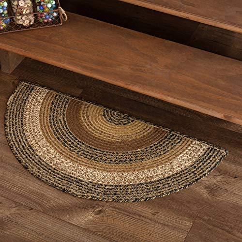 VHC Brands Kettle Grove Half Circle Jute Rug 16.5x33 Country Braided Flooring, Caramel Brown