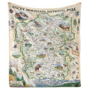 Rocky Mountain National Park Map Fleece Blanket - Hand-Drawn Original Art - Soft, Cozy, and Warm Throw Blanket for Couch - Unique Gift - 58"x 50"