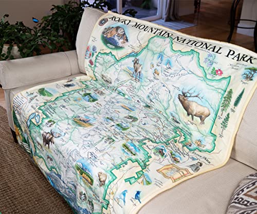 Rocky Mountain National Park Map Fleece Blanket - Hand-Drawn Original Art - Soft, Cozy, and Warm Throw Blanket for Couch - Unique Gift - 58"x 50"