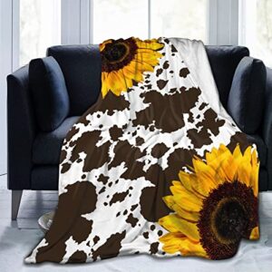 gyuiyti cow and sunflower throw blanket – 60×50 inch super soft cozy plush blanket comfort blanket flannel fleece blanket for bed sofa living room outdoor