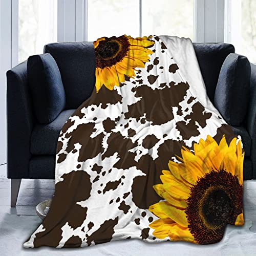 GYUIYTI Cow and Sunflower Throw Blanket - 60x50 Inch Super Soft Cozy Plush Blanket Comfort Blanket Flannel Fleece Blanket for Bed Sofa Living Room Outdoor