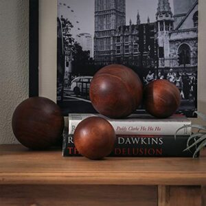 3PCs Set 4" Diameter Natural Round Wood Hardwood Painted Balls for Christmas Decorative Bowls - Farmhouse Home Orbs/Balls/Sphere Decanter Stopper Ball