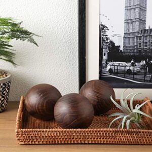 3PCs Set 4" Diameter Natural Round Wood Hardwood Painted Balls for Christmas Decorative Bowls - Farmhouse Home Orbs/Balls/Sphere Decanter Stopper Ball