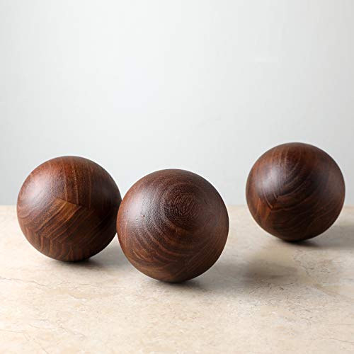 3PCs Set 4" Diameter Natural Round Wood Hardwood Painted Balls for Christmas Decorative Bowls - Farmhouse Home Orbs/Balls/Sphere Decanter Stopper Ball