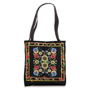 sunflower red poppy flower floral ukrainian vyshyvanka style tote bag