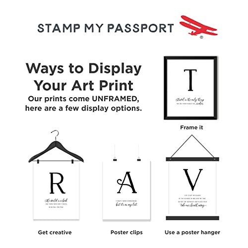 Stamp My Passport TRAVEL Wall Decor - Travel Quotes Wall Art - 6 Piece 8x10 Adventure Awaits Wall Decor (Travel is the Only Thing You Buy That Makes You Richer) Unframed Black and White Wall Art