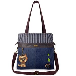 chala denim convertible stripe work tote in navy blue