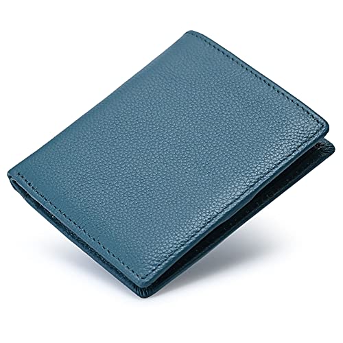 Bveyzi Ultra Slim Small Leather Women Wallet Rfid Blocking Tiny Thin Bifold Pocket Ladies Purse(Lake Blue)