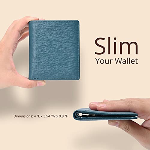 Bveyzi Ultra Slim Small Leather Women Wallet Rfid Blocking Tiny Thin Bifold Pocket Ladies Purse(Lake Blue)