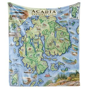 Acadia National Park Map Fleece Blanket - Hand-Drawn Original Art - Soft, Cozy, and Warm Throw Blanket for Couch - Unique Gift - 58"x 50"