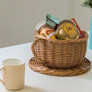 Wicker Saucer Coffee Mug Cup Decorative Gift Basket Desk Organizer