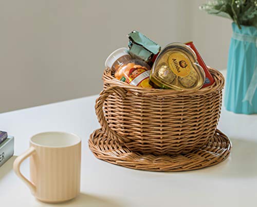 Wicker Saucer Coffee Mug Cup Decorative Gift Basket Desk Organizer