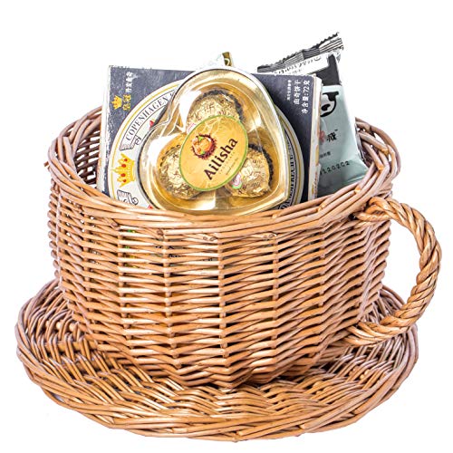 Wicker Saucer Coffee Mug Cup Decorative Gift Basket Desk Organizer