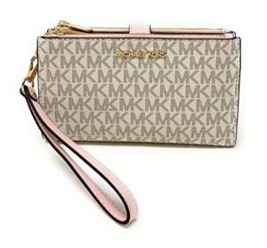 michael kors jet set travel double zip wristlet (vanilla softpink)