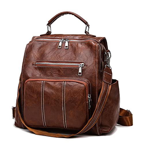 Generic Leather Backpack Purse for Women Brown Trendy Vintage Bag Woman Fashion Travel Satchel Handbag Large Capacity Backpacks, BP-012-Brown, 25x30x16